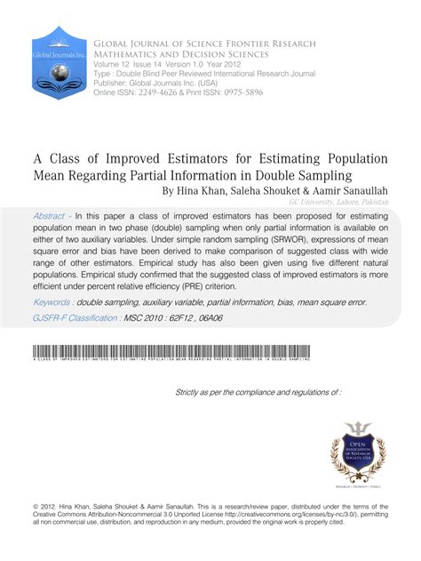 Pdf A Class Of Improved Estimators For Estimating Population Mean