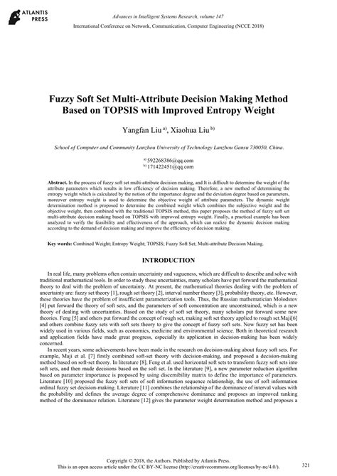 Pdf Fuzzy Soft Set Multi Attribute Decision Making Method Based On Topsis With Improved