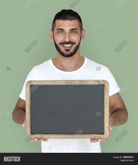 Man Holding Chalkboard Image Photo Free Trial Bigstock