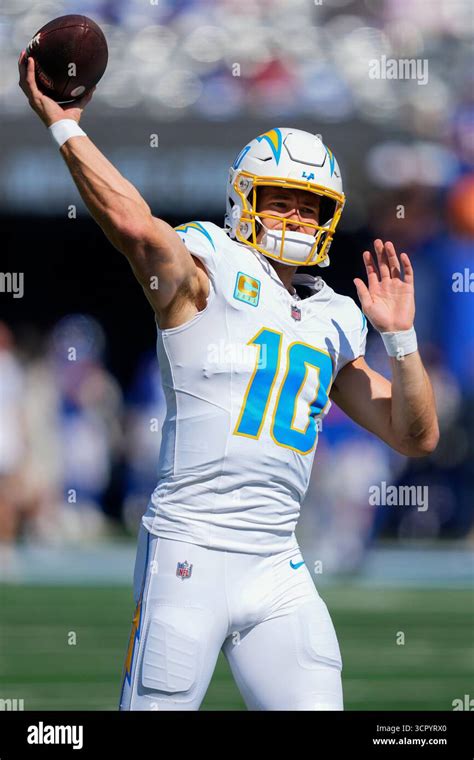 Los Angeles Chargers Quarterback Justin Herbert 10 Warms Up Before
