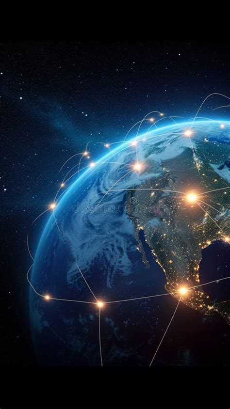 Global Connectivity Earth Viewed From Space With Illuminated City