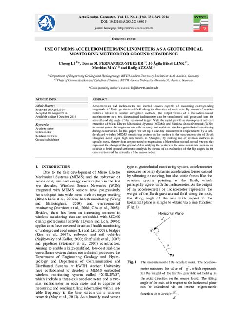 Use Of Mems Accelerometersinclinometers As A Geotechnical Monitoring Method For Ground Subsidence