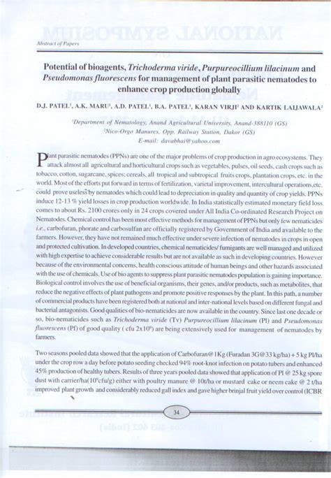 Pdf Potential Of Bioagents Trichoderma Viride Purpureocillium Lilacinum And Pseudomonas