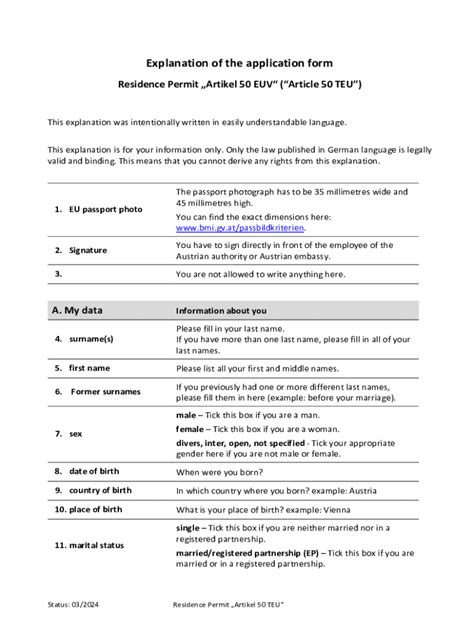 Fillable Online Residence Permit „artikel 50 Euv“ Fax Email Print Pdffiller
