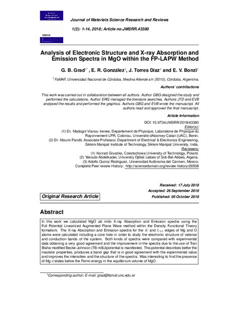 Pdf Analysis Of Electronic Structure And X Ray Absorption And Emission Spectra In Mgo Within