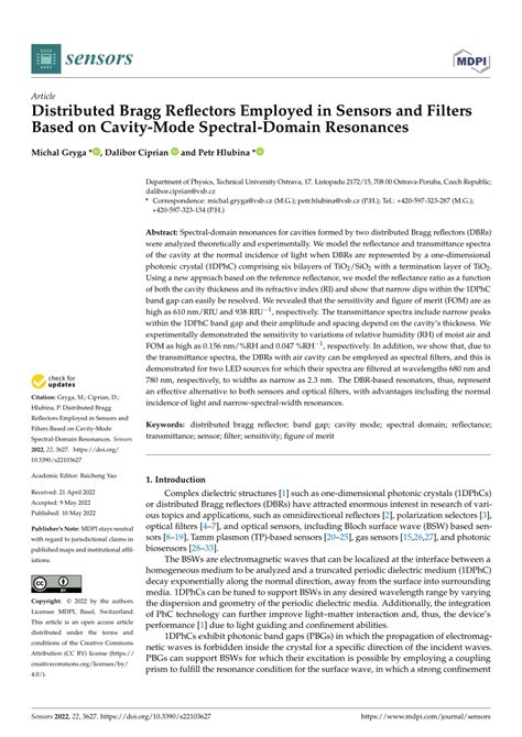 Pdf Distributed Bragg Reflectors Employed In Sensors And Filters Based On Cavity Mode Spectral