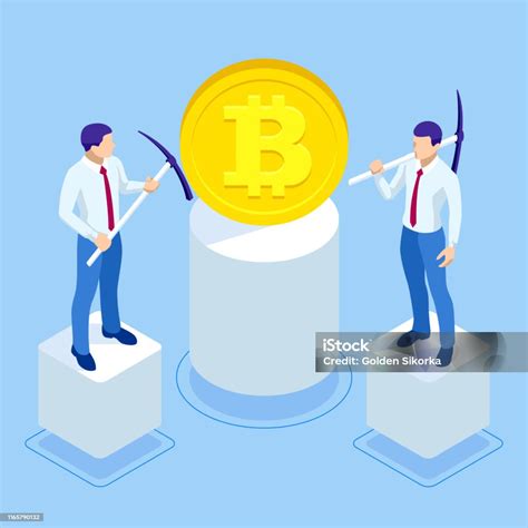 아이소메트릭 암호 화폐 비즈니스 사람들 광부와 동전 개념 비트 코인 암호 화폐 마이닝 농장 암호 화폐 편집 배너 템플릿 가상화폐공개에 대한 스톡 벡터 아트 및 기타 이미지