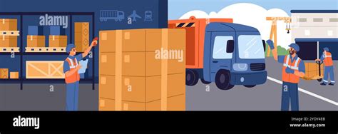 Cargo Delivery Goods Loading And Distribution Process Logistics Hub With Workers Freight