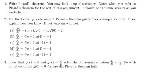 Solved 1 Write Picard S Theorem You May Look It Up If Chegg Com