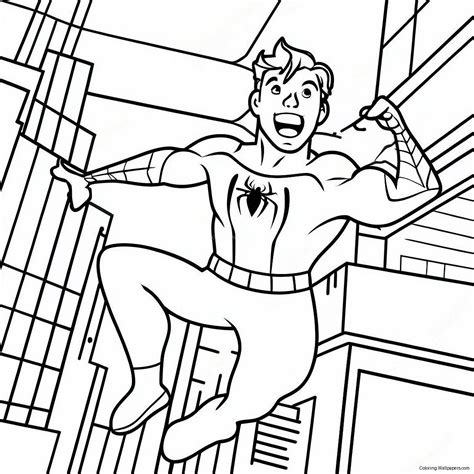 Spiderman Tom Holland Swinging Through City Coloring Page 68375 54125