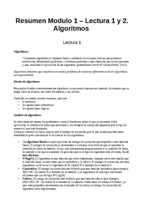 Algoritmos M1 Lectura 1y2 Resumen Modulo 1 Lectura 1 Y 2 Algoritmos Lectura 1 Algoritmos