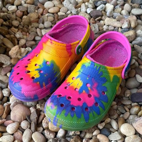 Crocs Shoes Crocs Colorful Tie Dye Rainbow Colors Pink Inside