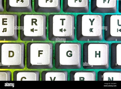 Detail Photo Of Keyboard Key With Yellow And Green Color Back Light