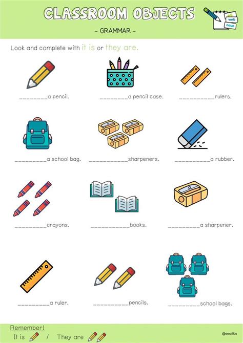 Classroom Objects It Is They Are Worksheet Plurals Worksheets Classroom Commands English