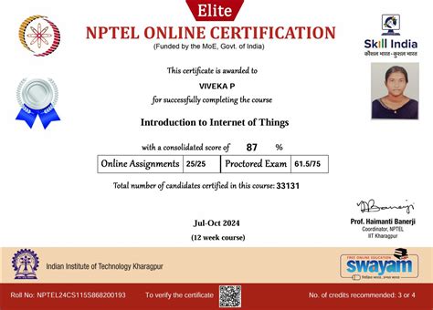 Viveka P On Linkedin Iot Learning Swayamnptel Elitesilver