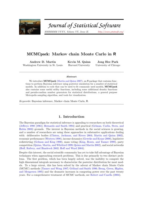 Pdf Mcmcpack Markov Chain Monte Carlo In R