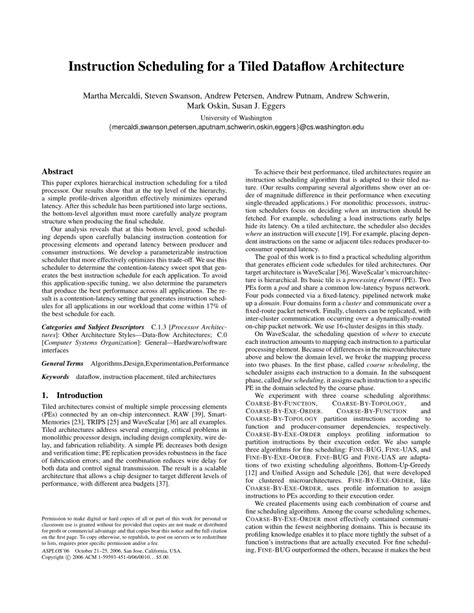 Pdf Instruction Scheduling For A Tiled Dataflow Architecture