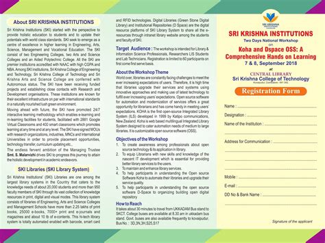 Two Days National Workshop On Koha And Dspace Coimbatore Tamil Nadu