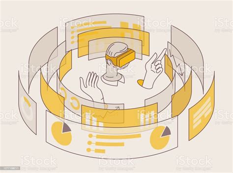 그래프 및 다이어그램 통계가 있는 Vr 헤드셋에서 작업하는 등극 문자 컨셉 3d 문자 일러스트레이션 0명에 대한 스톡 벡터 아트 및 기타 이미지 Istock