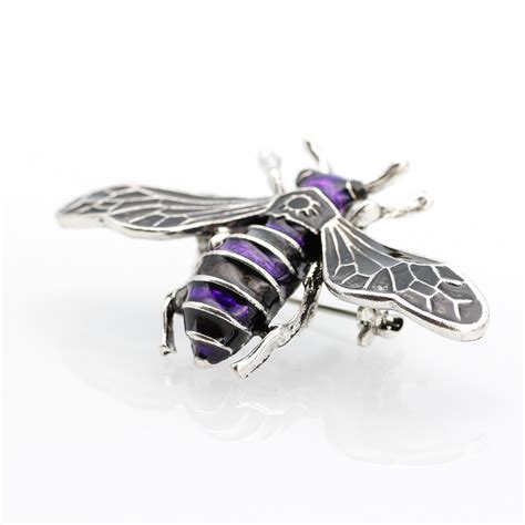 Badu Bg Изящни емайлирани игли за брошки с пчели и насекоми за жени Антични сребърни лилави