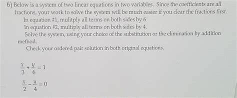 Solved 6 Below Is A System Of Two Linear Equations In Two Chegg Com