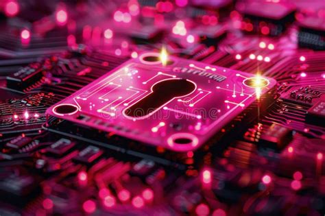 Pink Circuit Board With Lock Stock Photo Image Of Encryption Lock