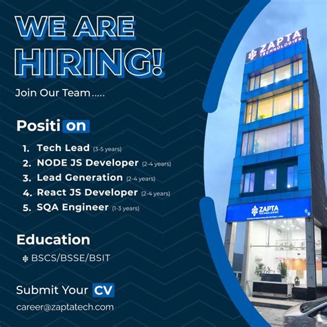 Jobhiring Hiringnow Onsitejob Hiring Softwarehouse Lahorejobs Zaptatechnologies Hiring