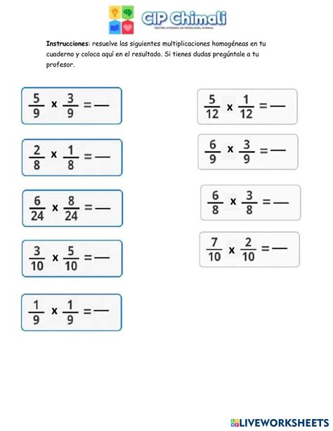 Práctica De Multiplicación De Fracciones