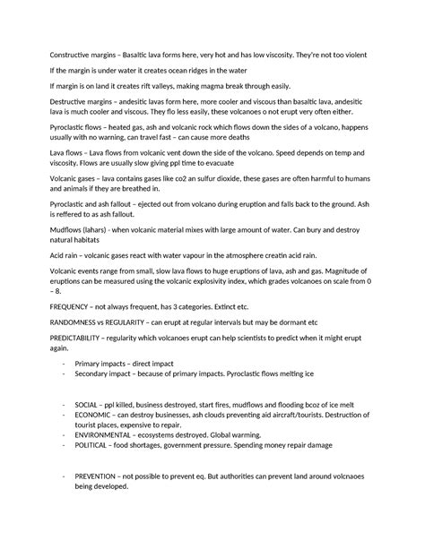 Geography Volcanoes Volcanic Hazards Summarynotes You Can Use