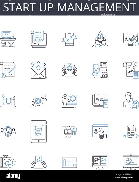 Start Up Management Line Icons Collection Planning Monitoring Management Analysis