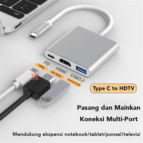 K Ultra Hd Converter Adapter Plug And Play Type To Hdmi Usb Type C Pd Konektor Tv