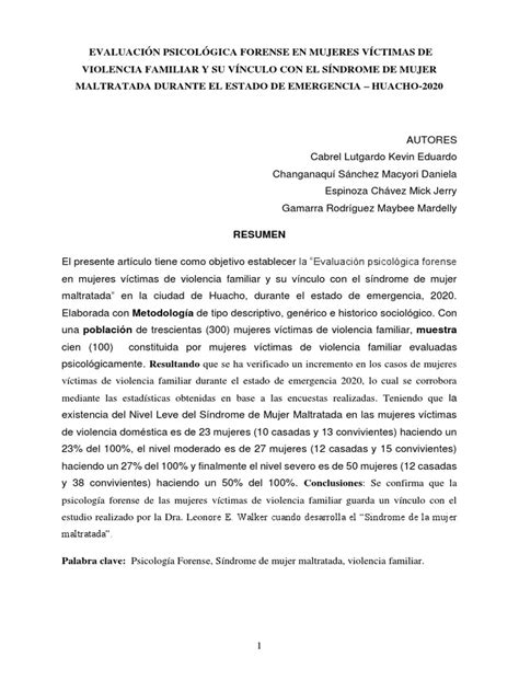 Artículo Científico Psicología Forense Pdf La Violencia Contra