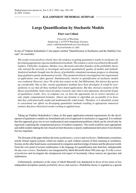 Pdf Quantification By Stochastic Models