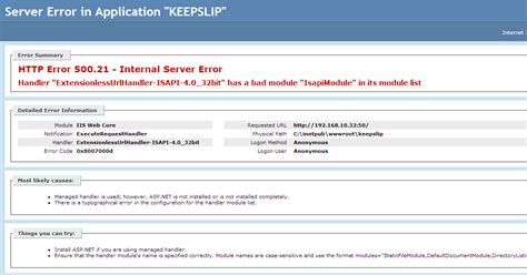 Welcome To Navins Blog Error 50021 Internal Server Error Extensionlessurlhandler