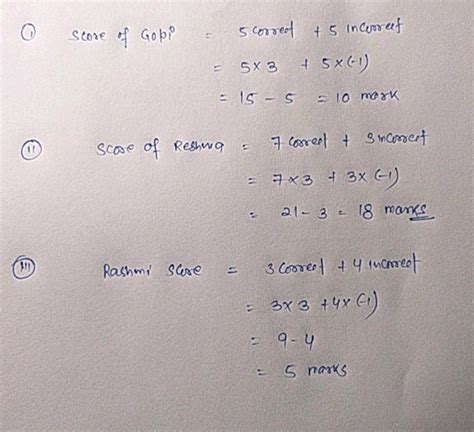 In A Class Test Containing 10 Questions 3 Marks Are Awarded Every