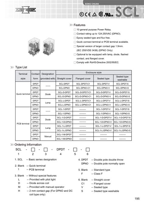 Scl 1 M Dpdt Scl Dpdt Datasheet Scl Dpdt Songchuan Pdf Relays Song