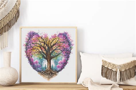 Tree Of Life Cross Stitch Pattern Tree Cross Stitch Chart Boho Cross Stitch Chart Tree Heart
