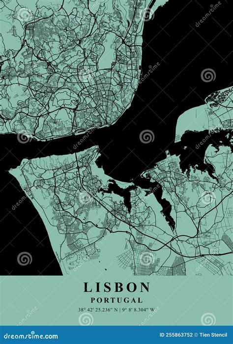Lisbon Portugal Sea Plane Map Stock Illustration Illustration Of Monochrome Circle 255863752