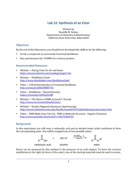 Lab12 Ester Chemistry Assignment Studocu