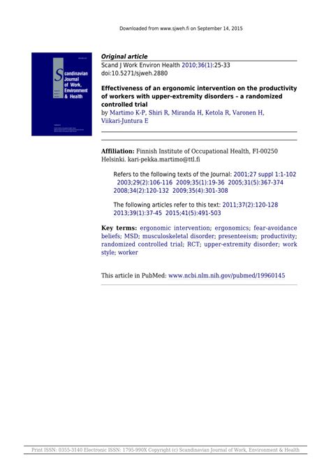 Pdf Effectiveness Of An Ergonomic Intervention On The Productivity Of Workers With Upper