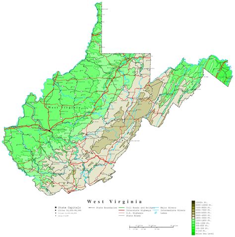 West Virginia Contour Map