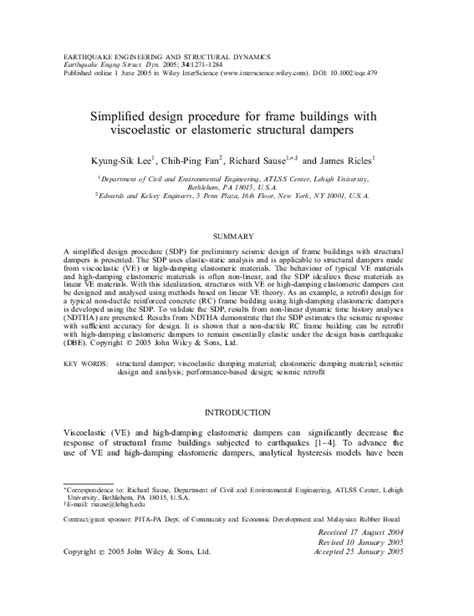 Pdf Simplified Design Procedure For Frame Buildings With Viscoelastic Or Elastomeric