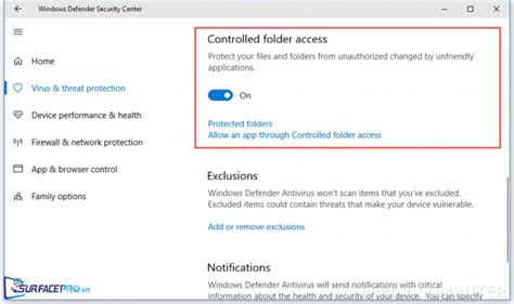 Cách kích hoạt Controlled Folder Access trên Windows SurfacePro vn