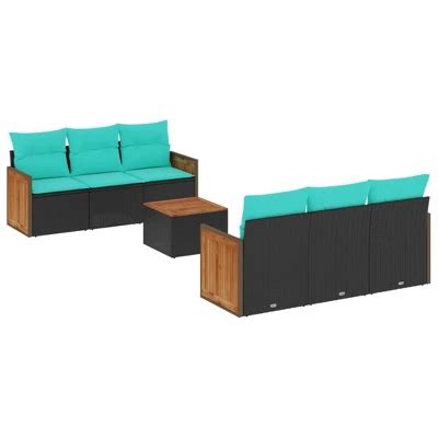 Vidaxl 7 Piece Garden Sofa Set With Cushions Black Poly Rattan Target