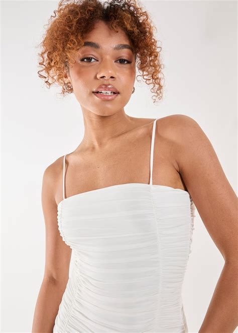 Pink Vanilla White Ruched Strappy Mini Dress Matalan