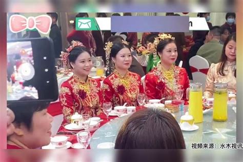 三胞胎女儿同一天出嫁，婚礼上坐一起宛如连连看：新郎傻傻分不清
