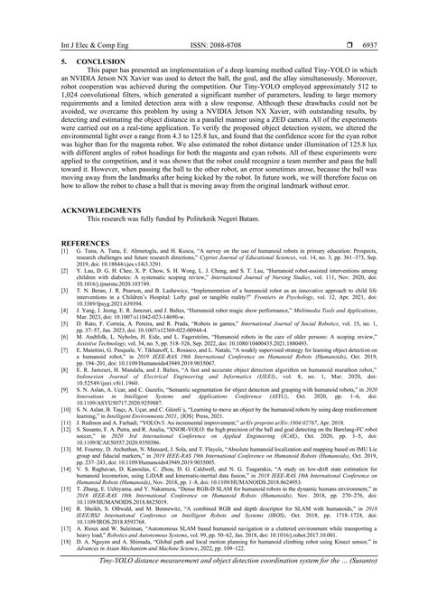 Tiny Yolo Distance Measurement And Object Detection Coordination System For The Barelangfc Robot