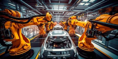Premium Photo Hightech Automotive Assembly Line With Precision Robots