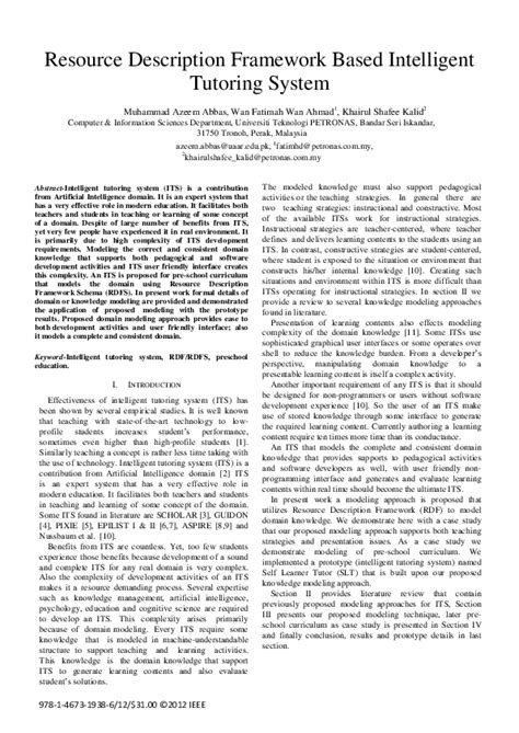 Pdf Resource Description Framework Based Intelligent Tutoring System