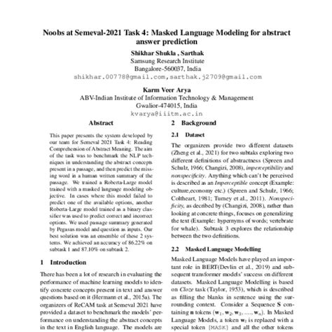 Noobs At Semeval 2021 Task 4 Masked Language Modeling For Abstract